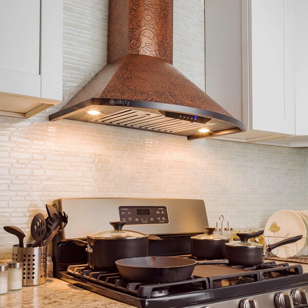 Wall Mount Range Hood in Embossed Copper | AKDY Imports